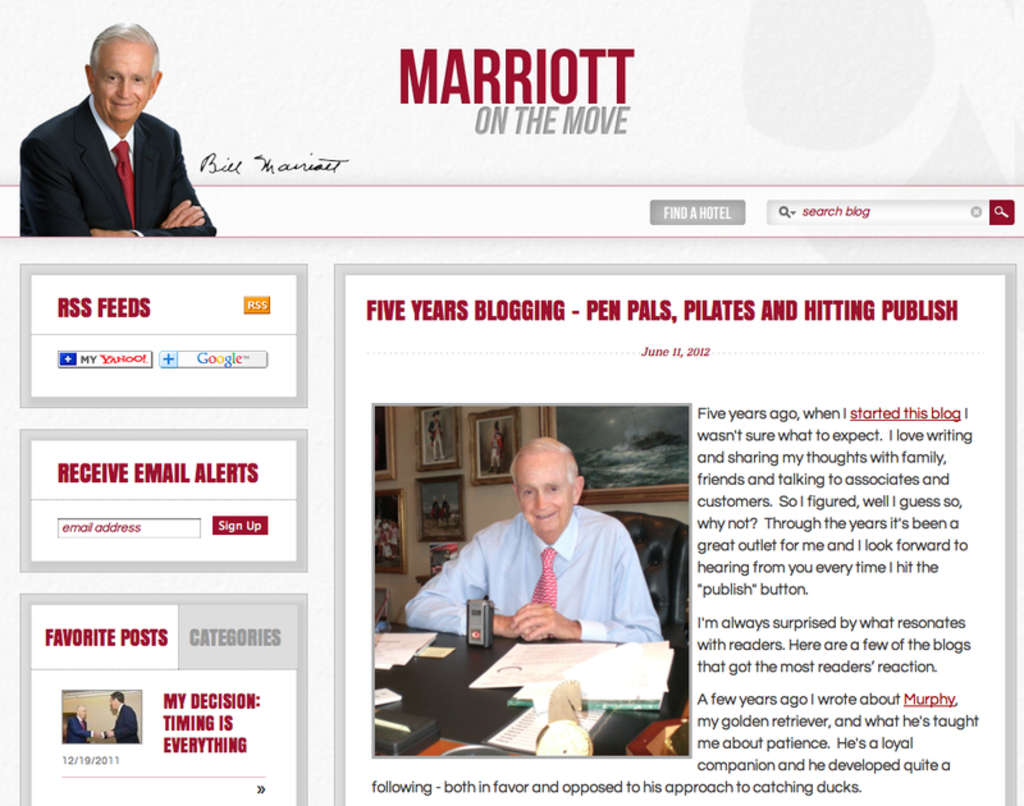 Bill Marriott's Blog Turns Five | 80-year-old executive a social media ...